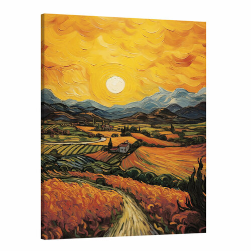 Интерьерная картина 50х70 "Живопись солнца: ван Гоговский пейзаж во всей красоте"