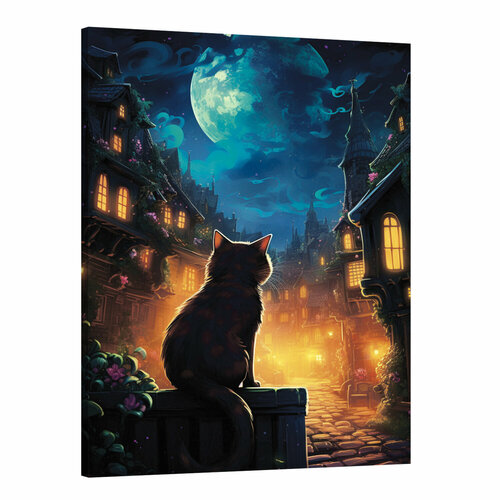 Интерьерная картина 50х70 "Кот и его ночные приключения"