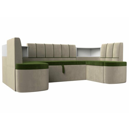 П-образный диван Тефида, Микровельвет зеленый и бежевый