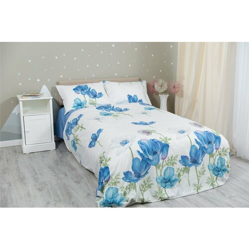 Детское постельное бельё Sweet Dreams Blue Poppies (на резинке + молния) для матраса 80x180 см, Поплин, 100% хлопок