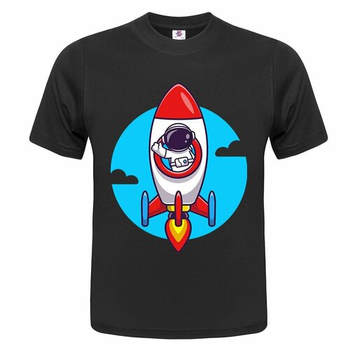 Футболка  Детская футболка ONEQ 140 (10-11) размер с принтом Космонавт, черная, размер 10-11, черный