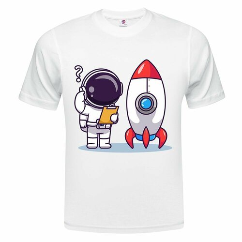 Футболка  Детская футболка ONEQ 110 (5-6) размер с принтом Космонавт, белая, размер 5-6, белый