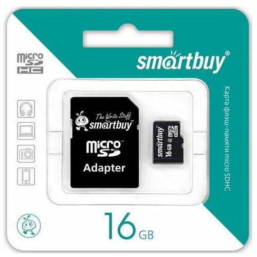 MicroSDHC 16GB Smart Buy Сlass 10 (с адаптером SD)