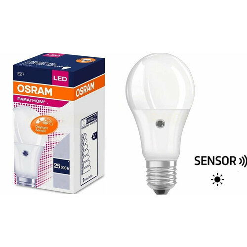 Лампочка светодиодная OSRAM Груша Sensor 9Вт 220В E27 806Лм 2700К С датчиком дневного света, упаковка 1шт