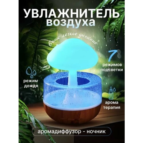 Увлажнитель воздуха Гриб с функцией аромадиффузора и ночника с подсветкой / Эффект дождя/Зеленый