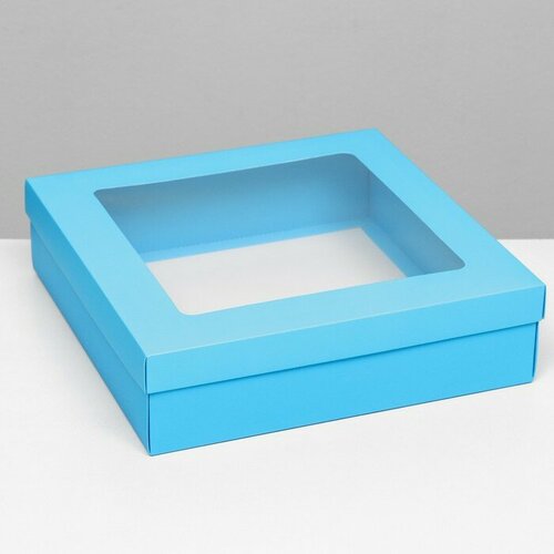 Коробка складная, крышка-дно, бирюзовая, с окном 30 х 30 х 8 см