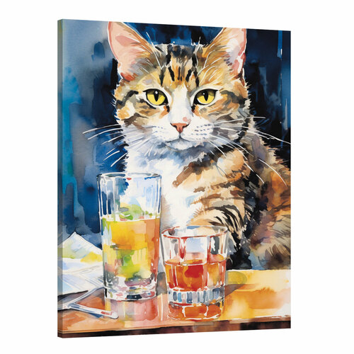 Интерьерная картина 50х70 "Кот и его художественный почерк"