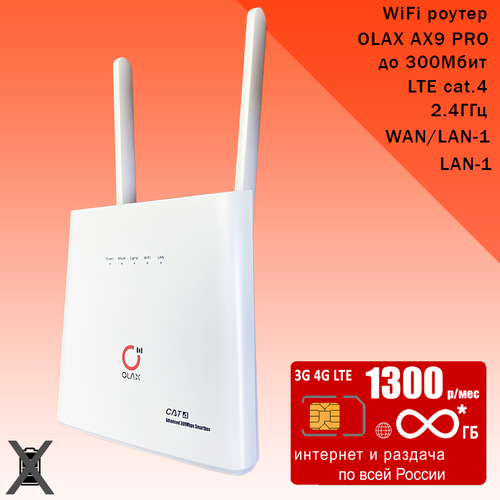 Комплект, Wi-Fi роутер OLAX AX9 PRO white, sim-карта с безлимитным** интернетом и раздачей за 1300р/мес