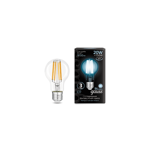 Лампа Gauss Filament А60 20W 1850lm 4100К Е27 LED 1/10/40 (2 шт.)