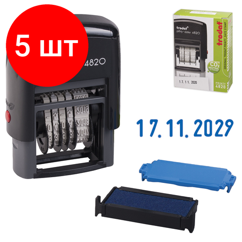 Комплект 5 шт, Датер-мини месяц цифрами, оттиск 22х4 мм, синий, TRODAT 4820 BANK, корпус черный, 82498