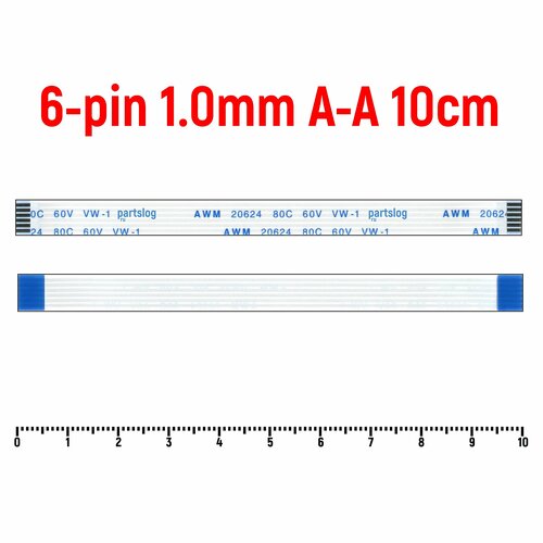 Шлейф тачпада для ноутбука Acer Aspire 5750 FFC 6-pin Шаг 1.0mm Длина 10cm Прямой A-A AWM 20624 80C 60V VW-1