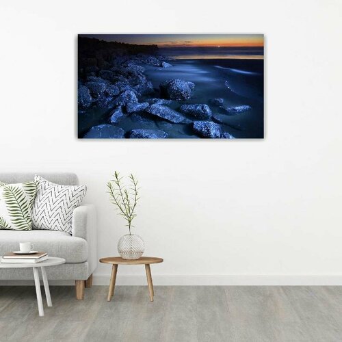 Картина на холсте 60x110 LinxOne "Камни небо ночь отлив облака" интерьерная для дома / на стену / на кухню / с подрамником