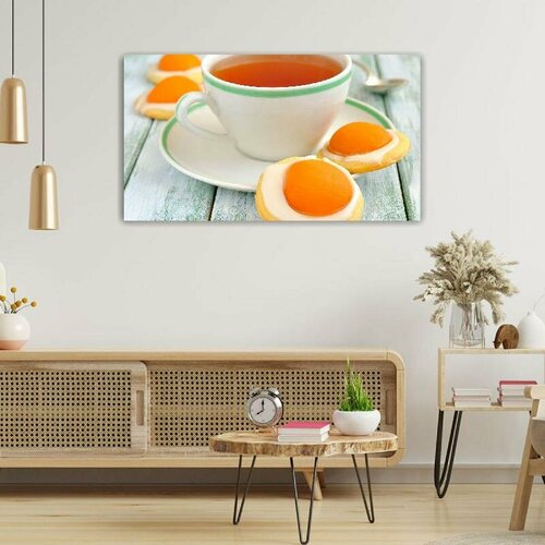Картина на холсте 60x110 LinxOne "Чай блюдце чашка" интерьерная для дома / на стену / на кухню / с подрамником