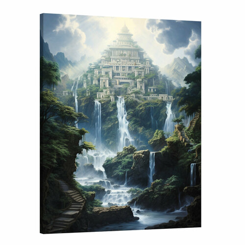 Интерьерная картина 50х70 "Пейзаж с водопадом и дворцом"