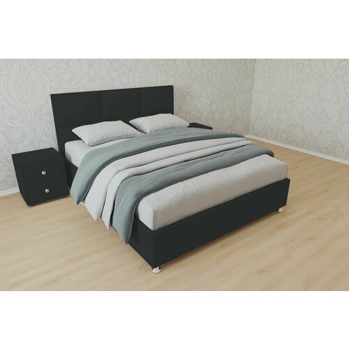 Двуспальная кровать Корсика с матрасом 180x200 основание металлическое с ламелями велюр черный ножки 5 см