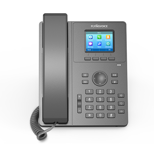 IP-телефон FLYINGVOICE P11G, 2 SIP аккаунта, цветной дисплей 2,4 дюйма, 320x240, конференция на 6 абонентов, поддержка гарнитуры (RJ9), POE.