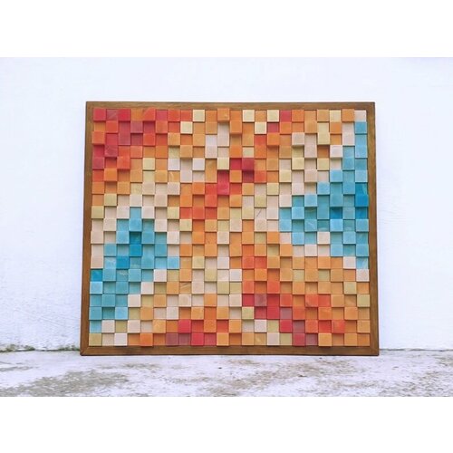 Картина панно из дерева с геометрическими формами Огненный закат