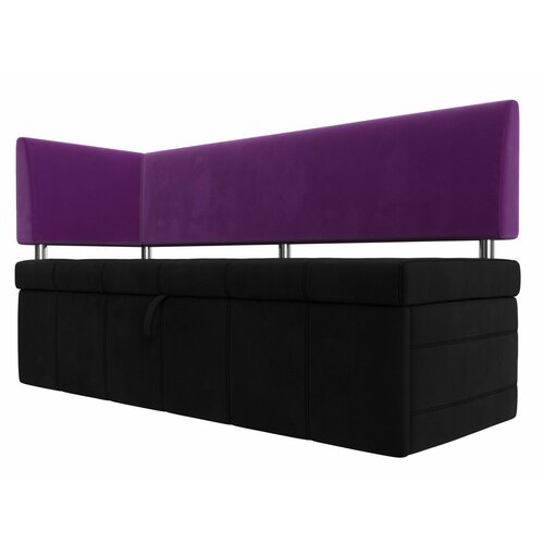 Кухонный прямой диван Стоун с углом левый, Микровельвет черный и фиолетовый
