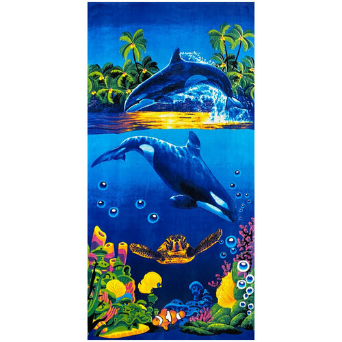Полотенце пляжное махрово-велюровое Два кита и черепаха 70х140 см