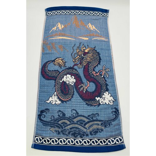 Полотенце хлопковое ручное символ года Дракон-Змей Синее 35*75 см