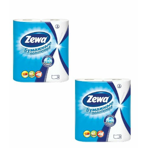 Zewa, Полотенца бумажные бытовые 2-х слойные, 2 рулона, 2 упаковки