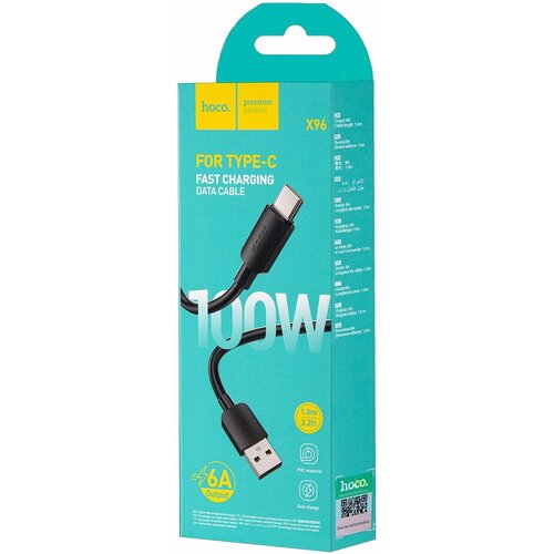 Hoco Кабель X96 USB - Type-C, 6А, 1м black (Черный)
