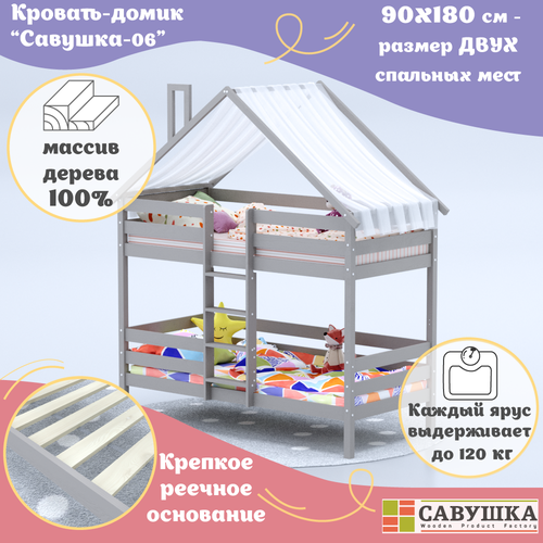 Кровать-домик двухъярусная детская 90х180 Савушка-06 Капучино основание в комплекте