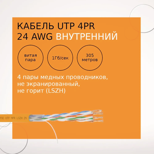 Кабель NetLink NL-CU UTP LSZH 4PR 24 AWG CAT5 305м внутренний