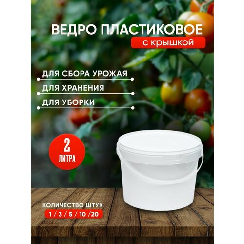 Пластиковое ведро с крышкой, 2 литра, 3 штуки, белое