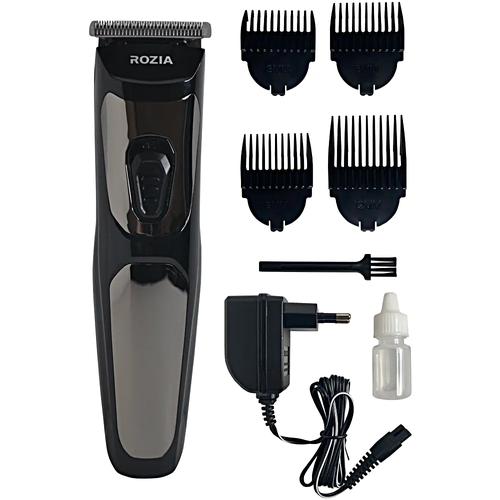 Машинка для стрижки волос Rozia, Профессиональный триммер для стрижки волос, для бороды, усов, 4 насадки, Черный