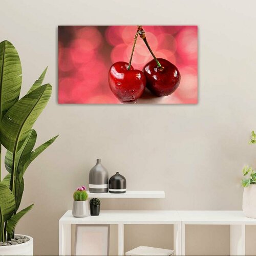 Картина на холсте 60x110 LinxOne "Макро ягоды черешня" интерьерная для дома / на стену / на кухню / с подрамником