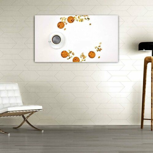 Картина на холсте 60x110 LinxOne "Чашка кофе печенье" интерьерная для дома / на стену / на кухню / с подрамником