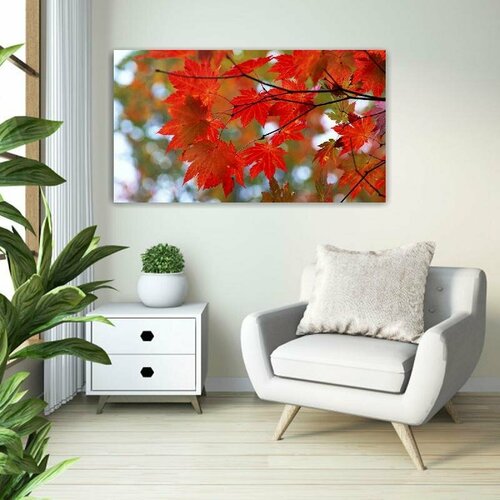 Картина на холсте 60x110 LinxOne "Клен листья красный блики" интерьерная для дома / на стену / на кухню / с подрамником