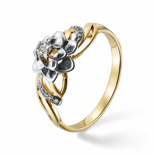 Кольцо Oriental, комбинированное золото, 585 проба, бриллиант, размер 17.5
