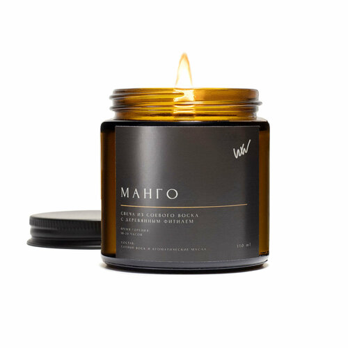 Свеча ароматическая WHALEWAY "Манго", соевый воск/деревянный фитиль, 110 ml