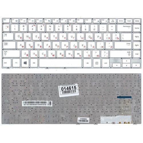 Клавиатура для ноутбука Samsumg NP450R5V белая без рамки, плоский Enter
