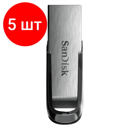 Комплект 5 шт, Флеш-диск 16 GB, SANDISK Ultra Flair, USB 3.0, металлический корпус, серебристый, SDCZ73-016G-G46