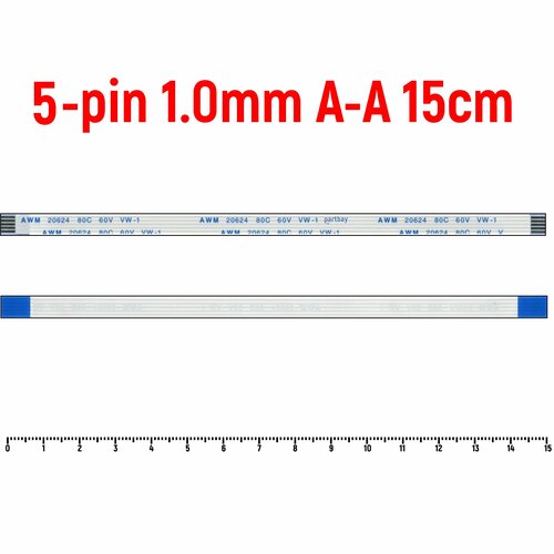 Шлейф FFC 5-pin Шаг 1.0mm Длина 15cm Прямой A-A