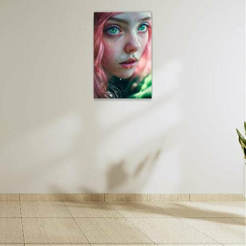Картина на холсте 40x60 Альянс Лес "Девушка, розовые волосы, зеленые глаза 4" на подрамнике / интерьер/ декор