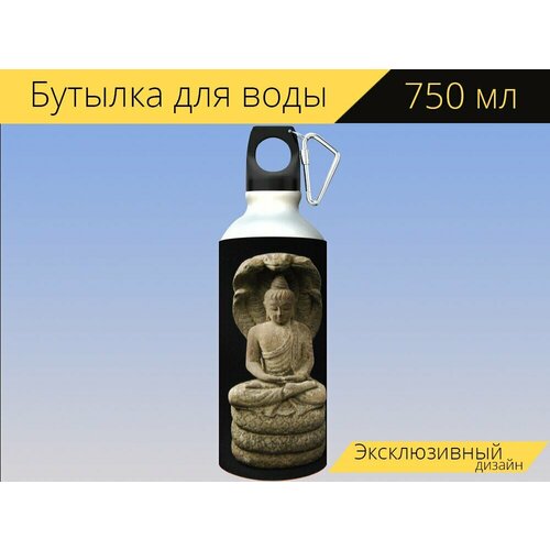 Бутылка фляга для воды "Будда, медитировать, наги" 750 мл. с карабином и принтом