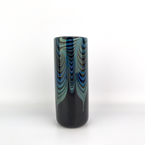 Ваза Peacock Feather. Англия, Okra Glass, стекло, 1979-1990 гг.