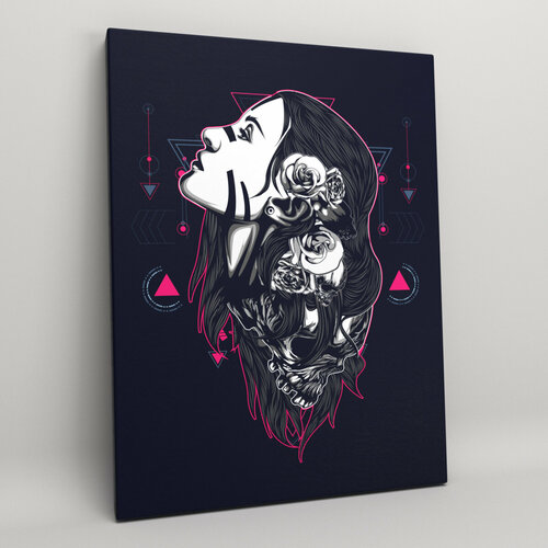 Картина на холсте (интерьерный постер) "Девушка с черепами", с деревянным подрамником, размер 30x40 см