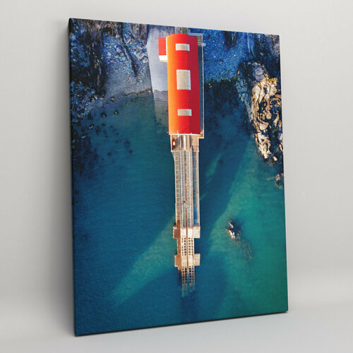 Картина на холсте (интерьерный постер) "Красный причал" моря и океаны, с деревянным подрамником, размер 45x60 см