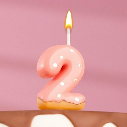 Свеча в торт "Клубничная глазурь", цифра "2", розовая, 3,8 см (комплект из 14 шт)