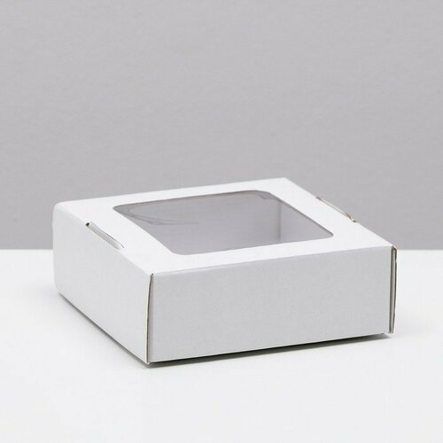 Коробка самосборная, с окном, крафт, белая, 16 х 16 х 6 см (комплект из 20 шт)
