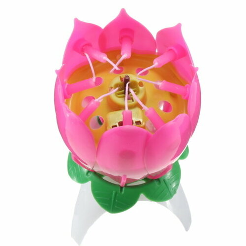 Свеча для торта раскрывающийся цветок «Салют» (8 свечей), Розовый