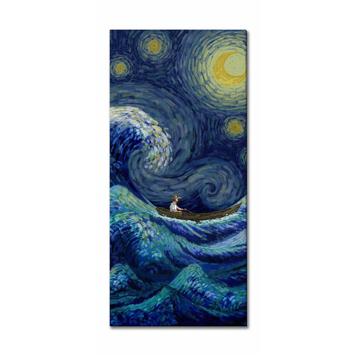 Картина для интерьера на холсте "Ван Гог плывет в звёздной ночи" 27х60, холст натянут на подрамник