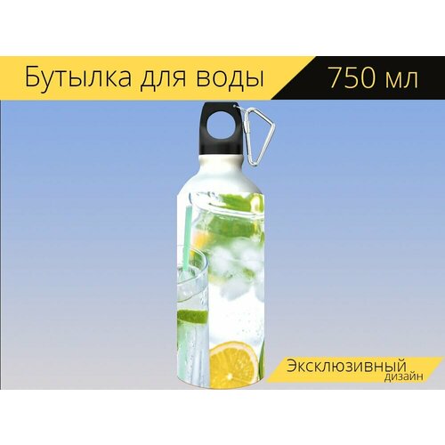 Бутылка фляга для воды "Напиток, стекло, лайм" 750 мл. с карабином и принтом