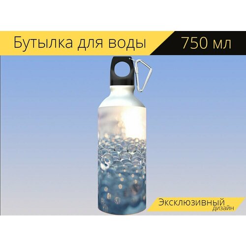Бутылка фляга для воды "Шары, orbeez, светиться" 750 мл. с карабином и принтом