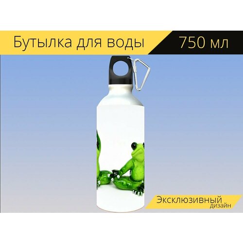 Бутылка фляга для воды "Лягушки, персонажи, йога" 750 мл. с карабином и принтом